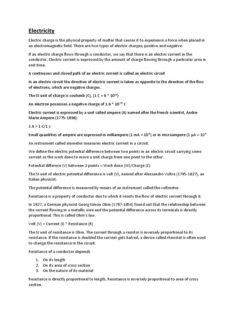 Electricity | PDF | Electric Current | Electrical Resistance And ...