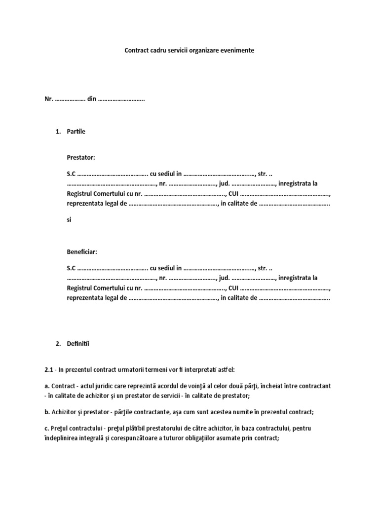 Contract Cadru Prestari Servicii Artistice | PDF