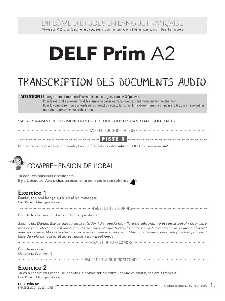 Delf Prim A2 Transcription 220715 012314 | PDF