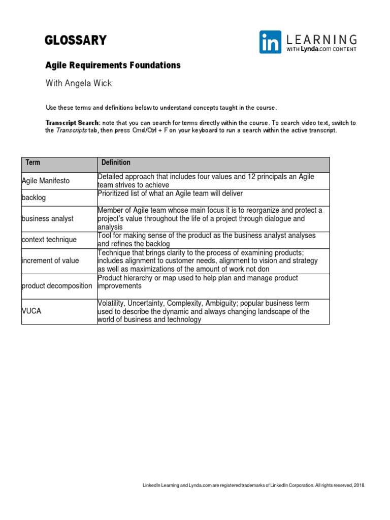 Glossary Agile Requirements Foundations Pdf