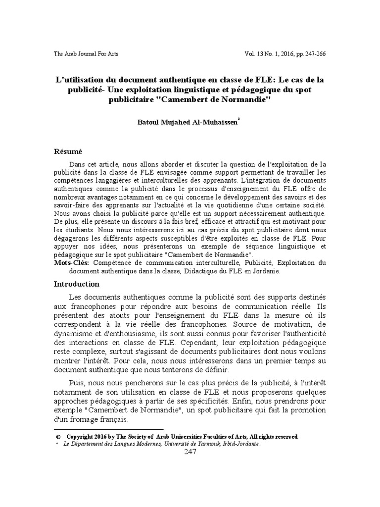 Authentique Pub FLE | PDF | Publicité | Pédagogie