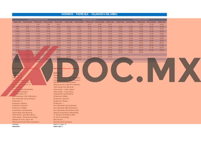 Xdoc - MX Horarios Autobuses Copiaxlsx | PDF | Viajes y turismo
