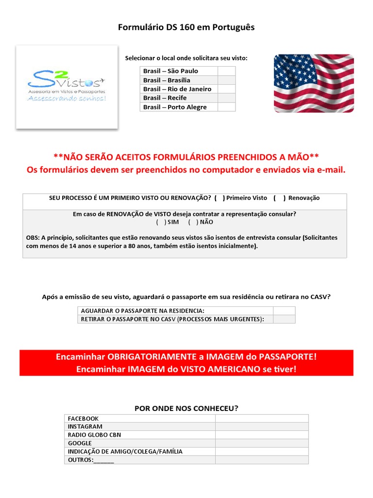 Formulario DS 160 - Atualizado | PDF | Passaporte | Rede social