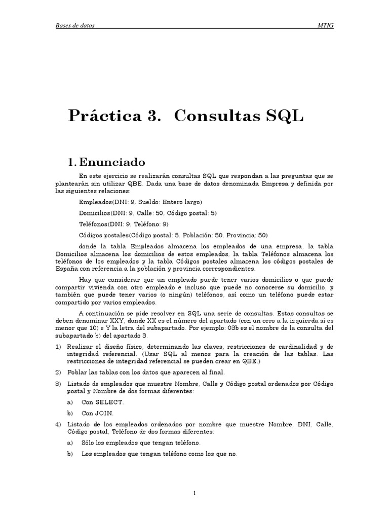 Consultas SQL para Base de Datos Empresa | PDF | SQL | Base de datos relacional