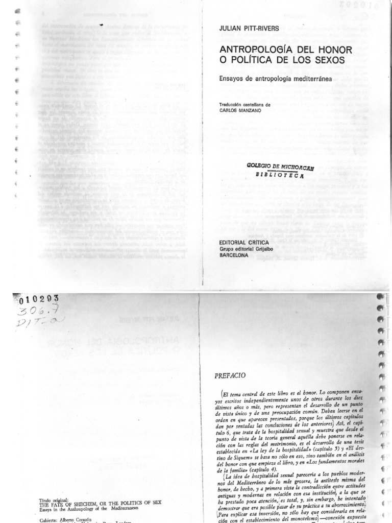 Julian Pitt Rivers Antropologia Del Honor o Politica de Los Sexos | PDF