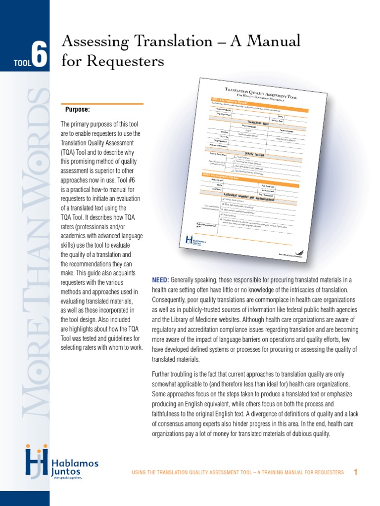 Assessing Translation - A Manual For Requesters: Purpose | PDF | Translations | Educational ...