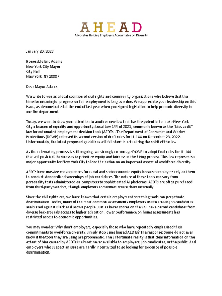 Jan. 2023 Mayor Adams Letter | PDF | Employment | Audit