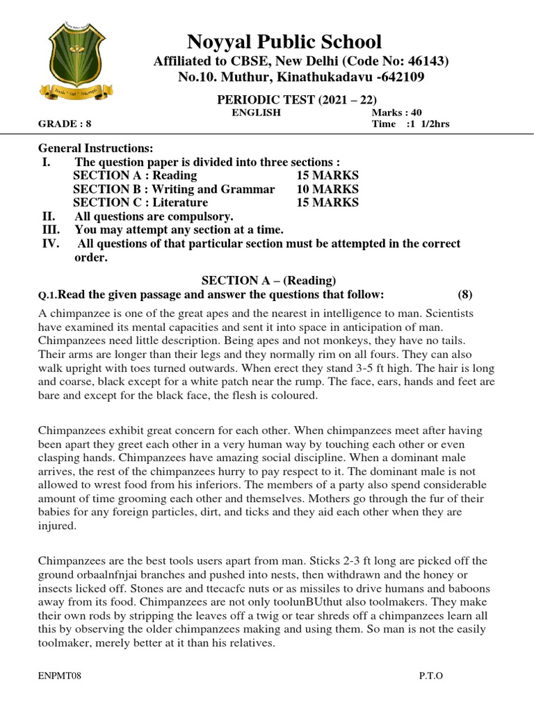GRADE 8 Periodic Test | PDF