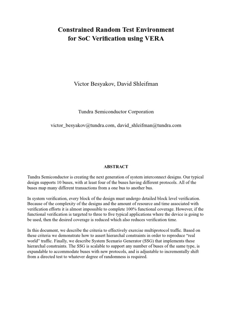 Constrained Random Test Environment For Soc Verification Using Vera Pdf Input Output