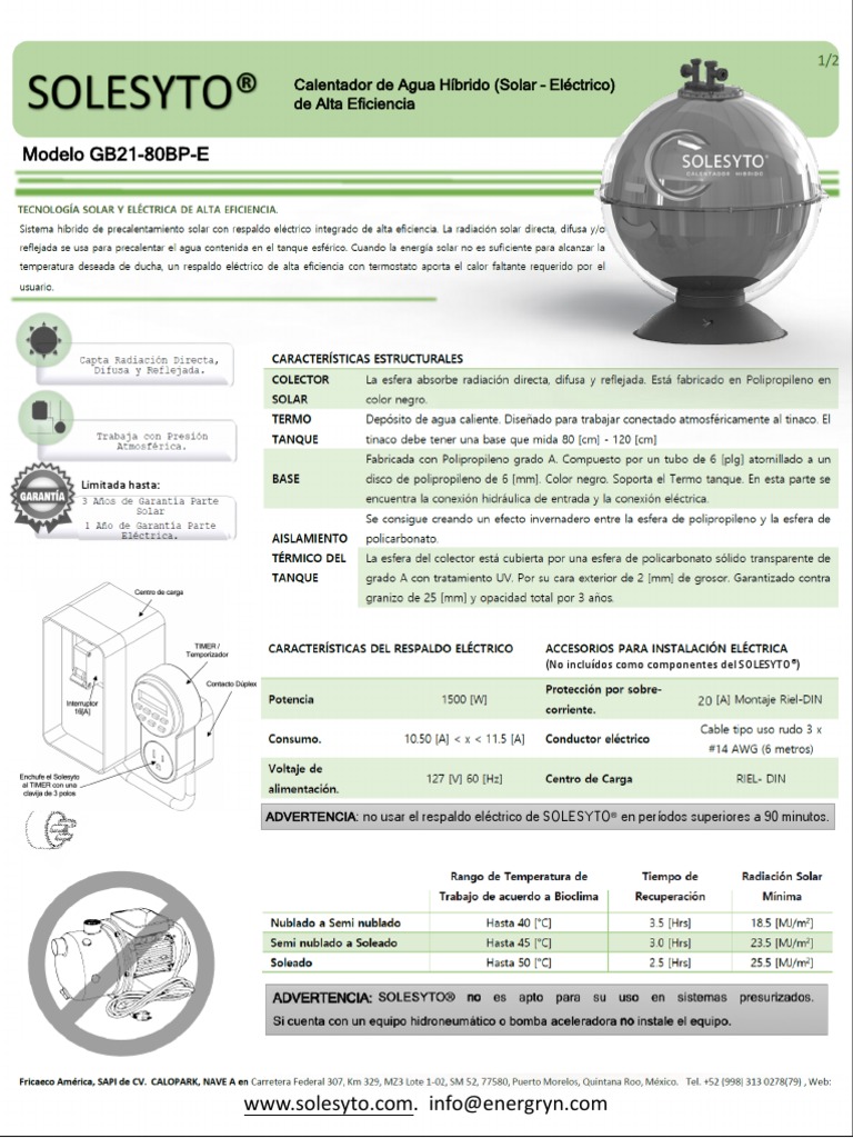 Ficha Técnica Solesyto Hibrido GB21 80BP e | PDF