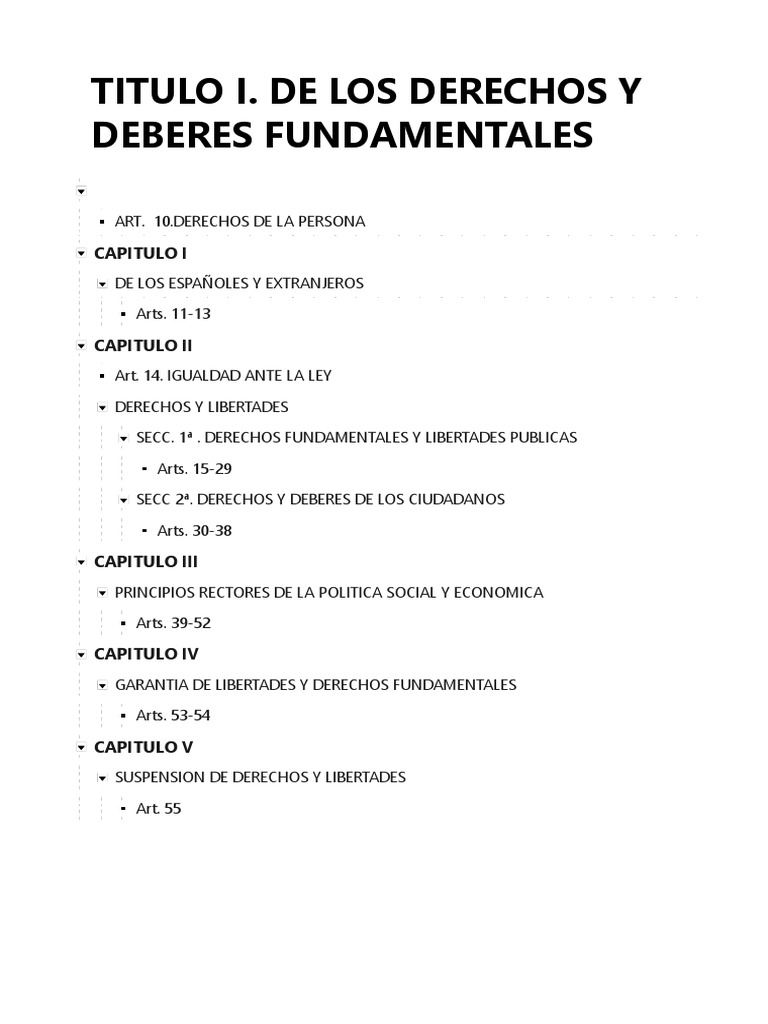 Titulo I. de Los Derechos y Deberes Fundamentales - Esquema | PDF