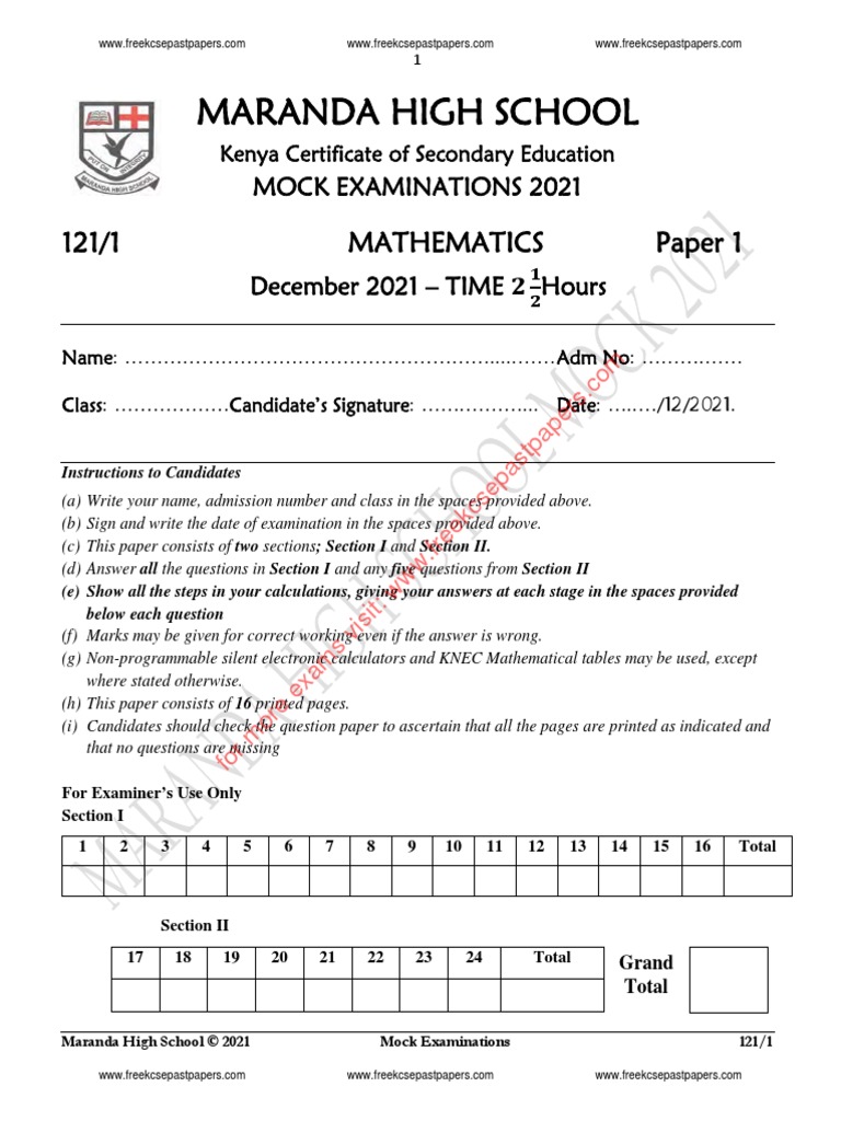 2021-2022 Maranda Mock 121 MATHEMATICS P1 QS | PDF | Mathematics | Geometry