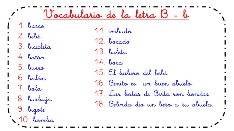 Vocabulario - Letra B | PDF