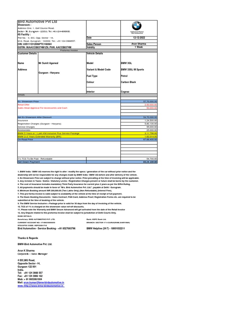 BMW 3GL M Sports1 | PDF | Invoice | Receipt
