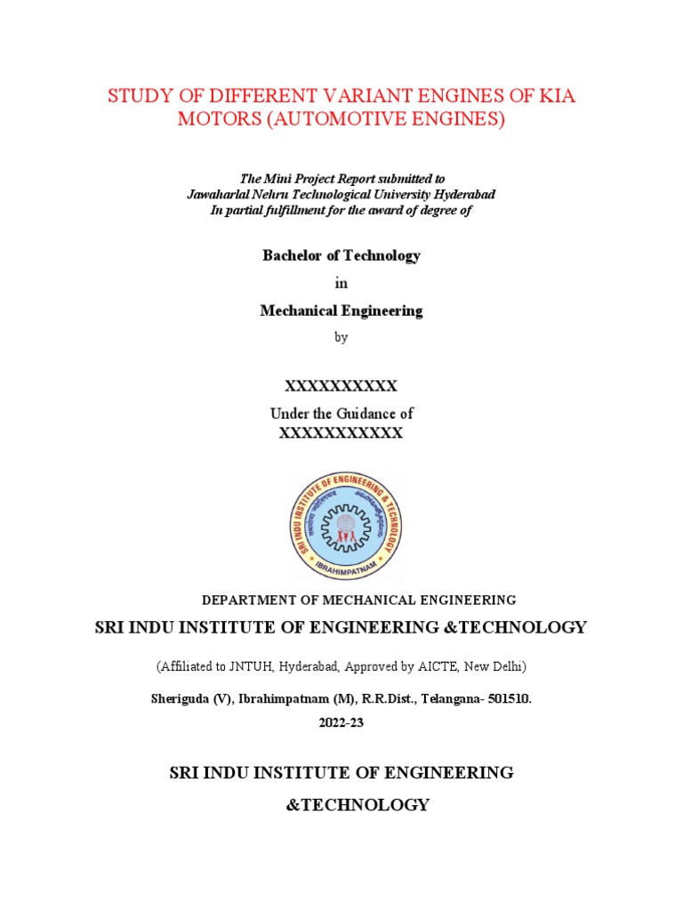 WORKSHOP ON DIFFERENT VARIANT ENGINES OF KIA MOTORS Updated | PDF ...