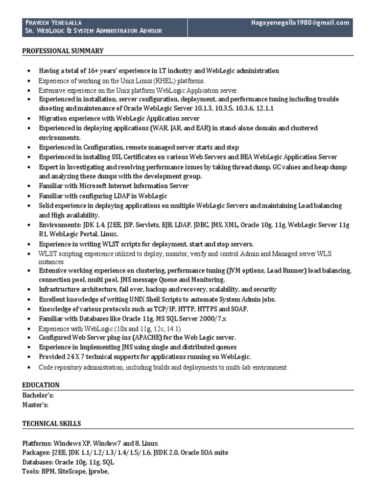 Naga Praveen - WebLogic Resume | Download Free PDF | Active Directory | Networking