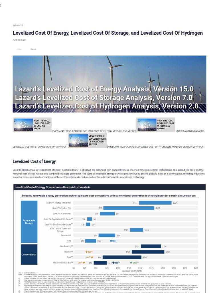 Levelized Cost of Energy, Levelized Cost of Storage, and Levelized Cost of Hydrogen | PDF | Wind ...