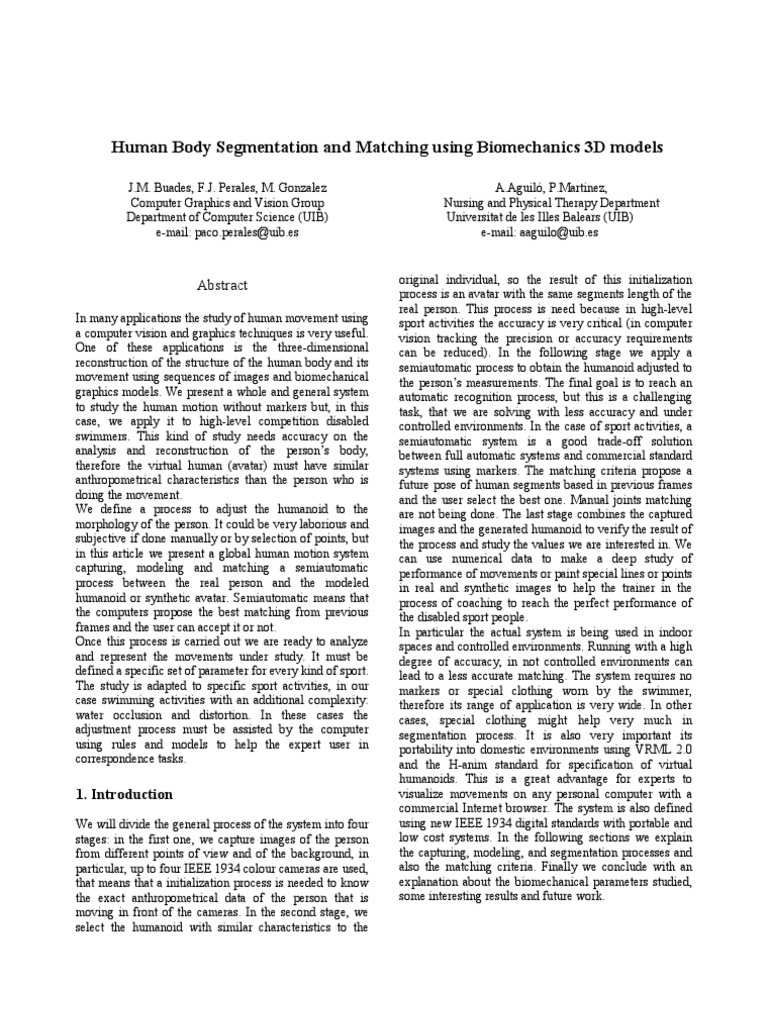 Human Body Segmentation and Matching Using Biomechanics 3D Models | PDF ...
