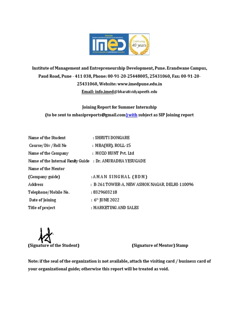 Joining Report IMED | PDF