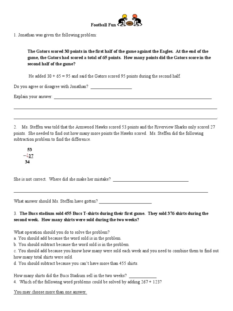 PARCClikeAdditionandSubtractionRealLifeProblems 1 | PDF