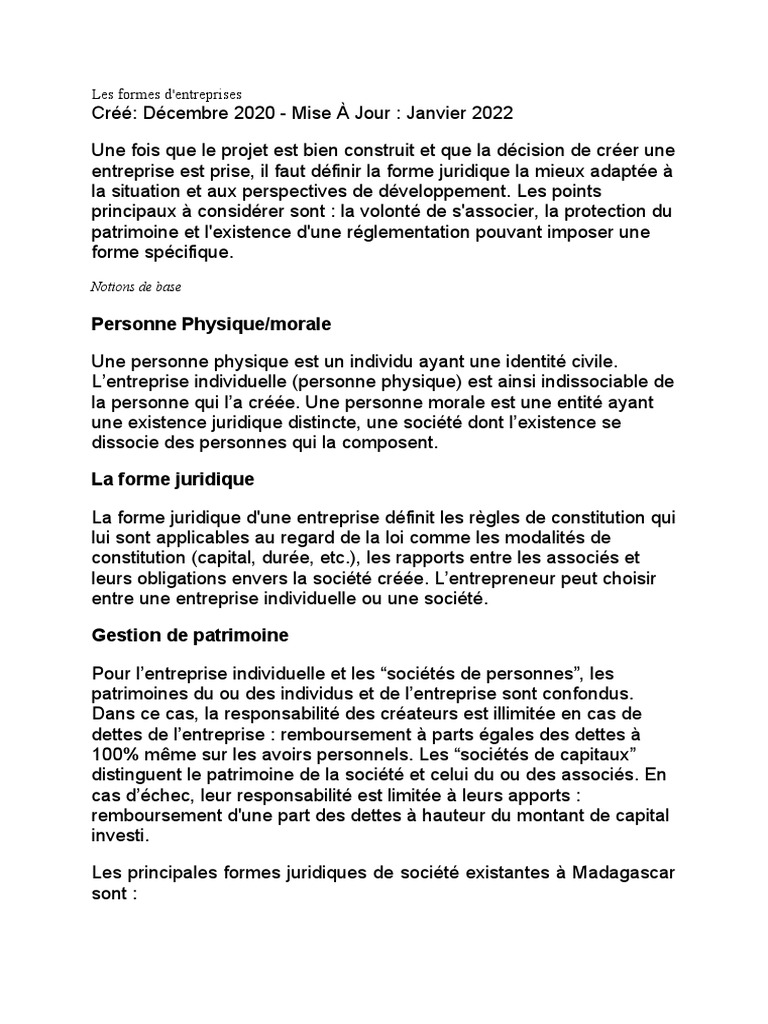 Les Formes D | PDF | Business | Entreprise individuelle