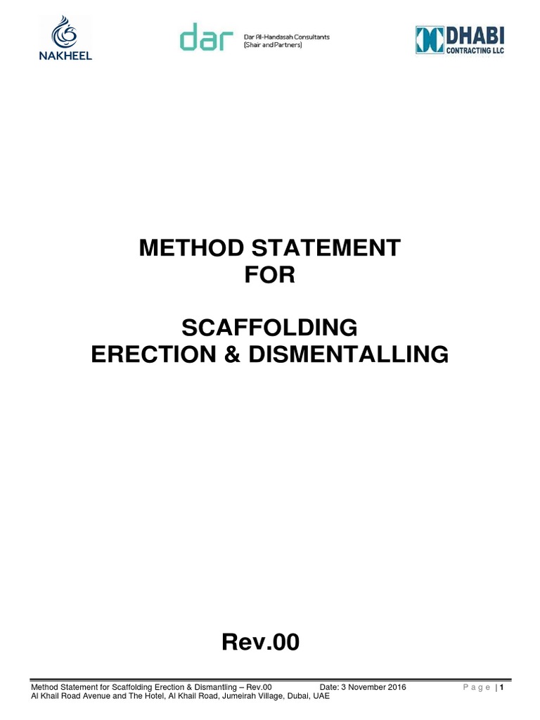 Method Statement For Scaffolding Erection & Dismantling | PDF | Technology & Engineering
