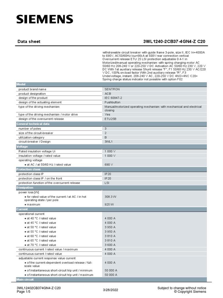 3WL12402CB374GN4-Z+C20 Datasheet en | PDF | Alternating Current ...
