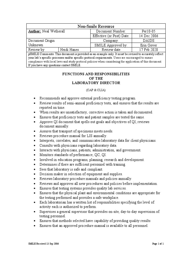 Per10-05 JobDesc LabDir | PDF | Laboratories | Business