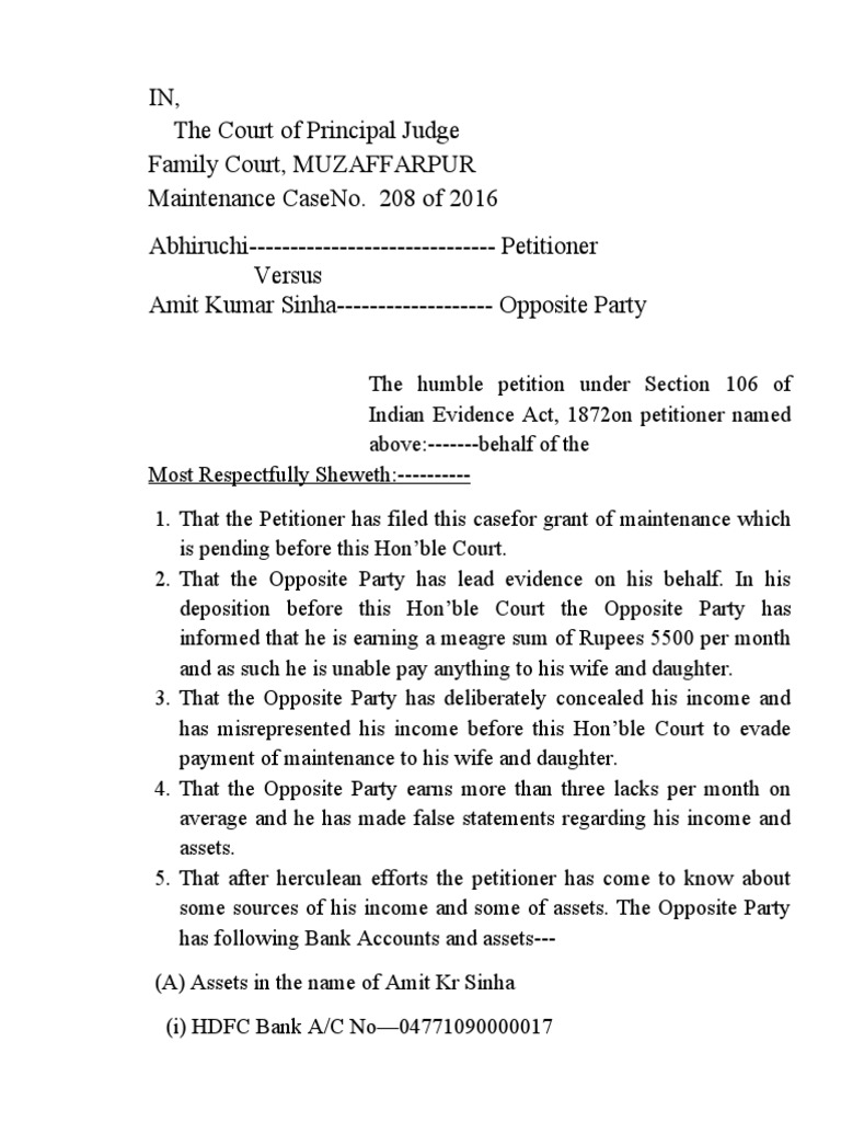 IN Kulli Petition Under Sec 106 | PDF | Affidavit | Common Law