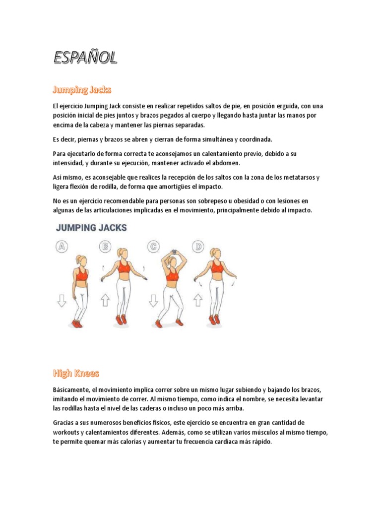 Rutinas Jumping Jacks. Ingles-Español | PDF | Corriendo | Determinantes ...