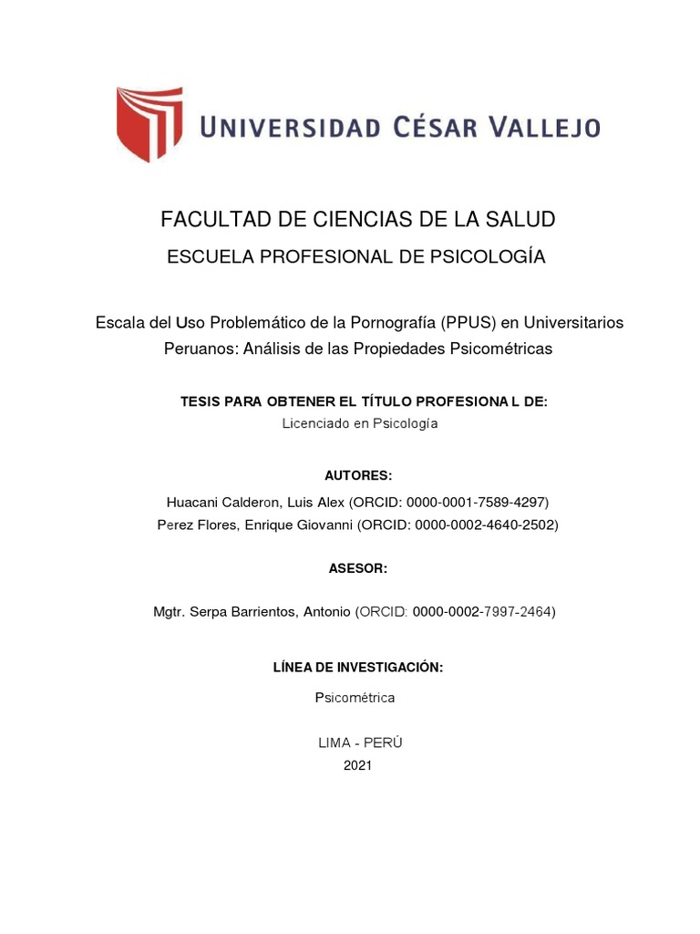 Escala Del Uso Problemático de La Pornografía | PDF | Validez ...