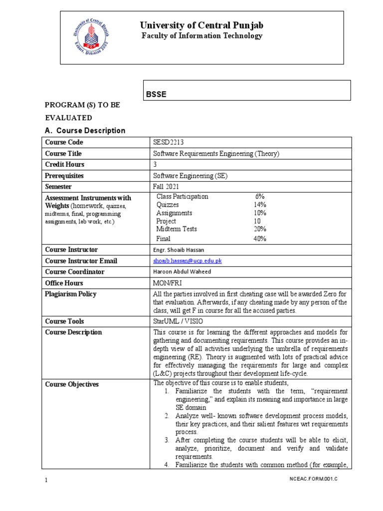 SRE Course Outline F22 | PDF | Use Case | Computer Engineering