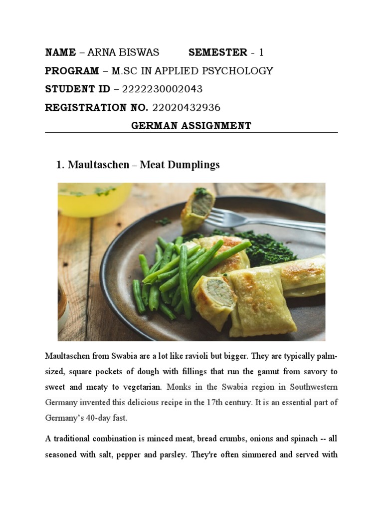 German Assignment | PDF | Food And Drink | European Cuisine