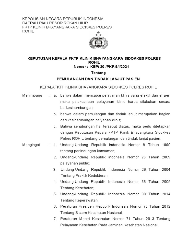 Ix 1 1 2 SK Pemulangan Dan Tindak Lanjut Pasien | PDF