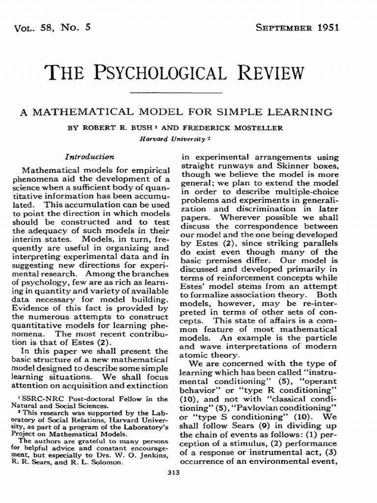 Bush - Mosteller - A Math - Model - Learning - 1951 | PDF ...