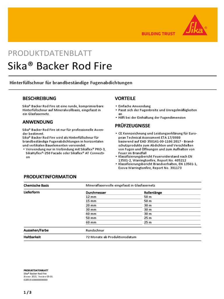 Sika Backer Rod Fire | PDF