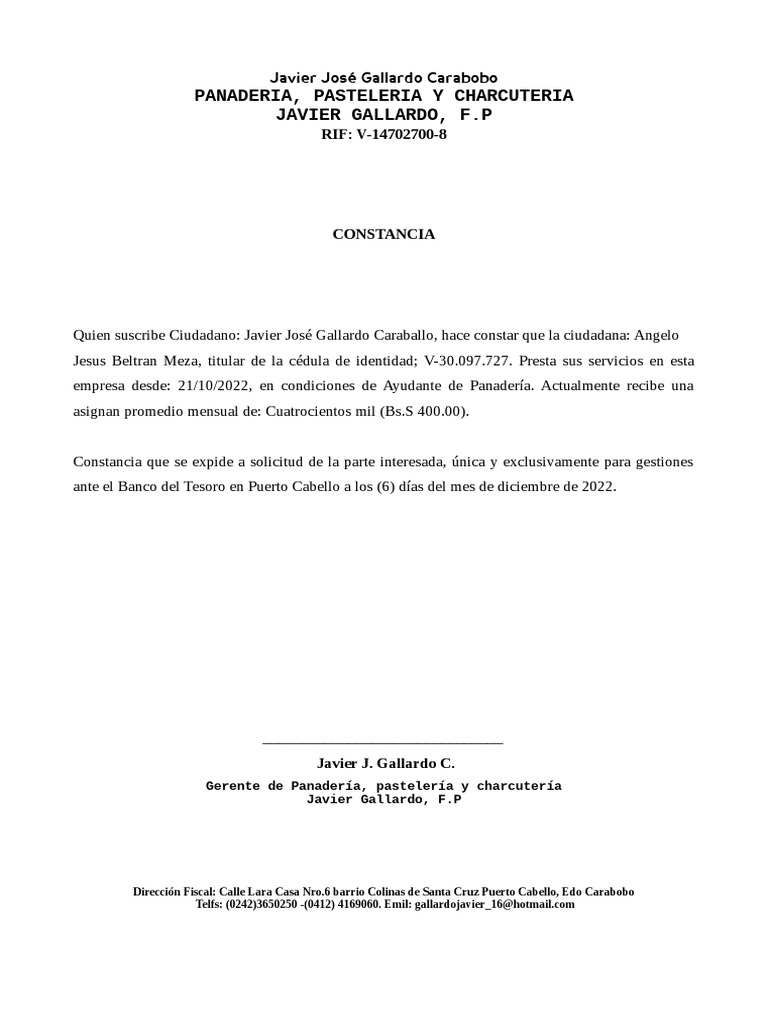 Constancia Laboral de Angelo Beltrán | PDF | Finanzas y dinero
