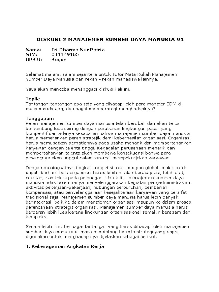 Manajemen SDM Diskusi 2 | PDF | Karier & Perkembangan