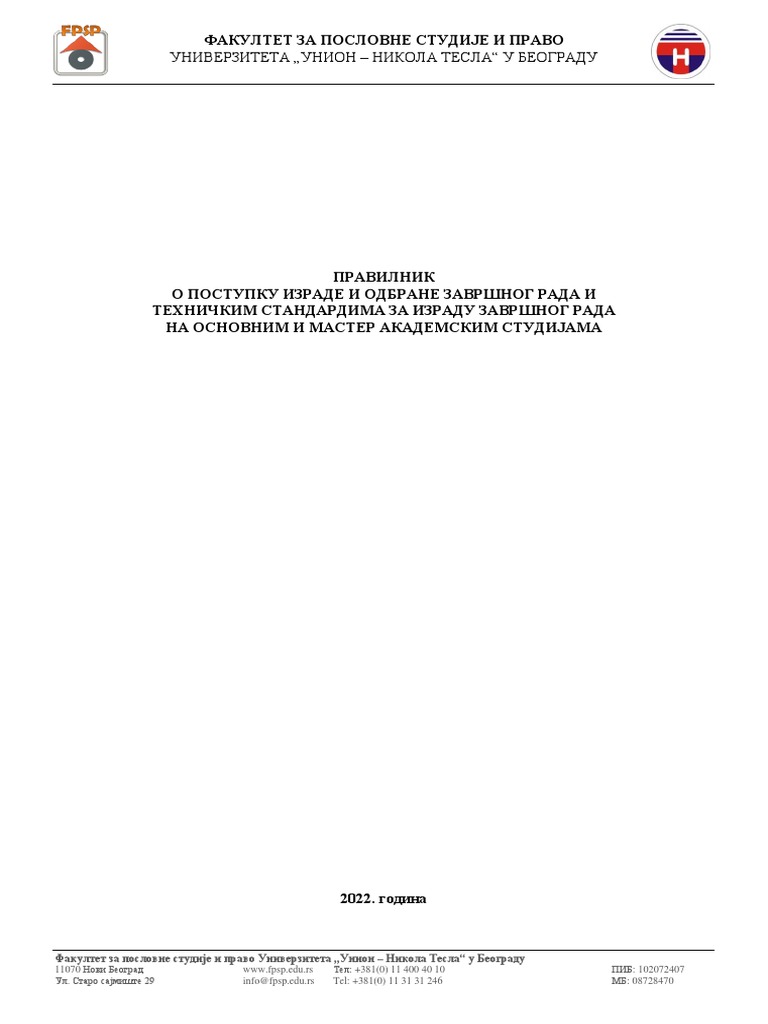 Pravilnik o Izradi Završnih Radova OAS I MAS FPSP 2022. | PDF