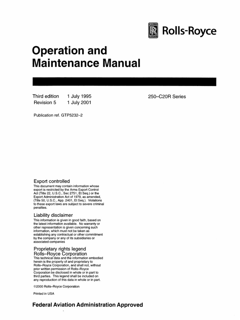 250-C20R Operations & Maintenance Manual, 3rd Ed, Rev 5 | PDF
