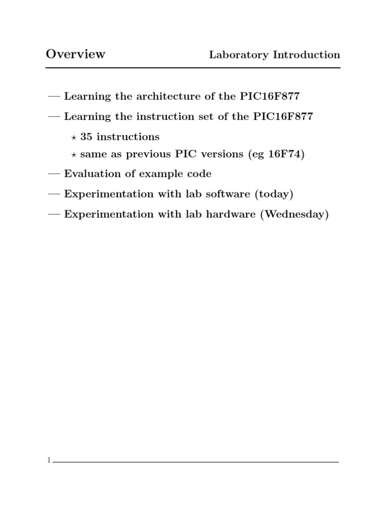 Laboratory Introduction: 35 Instructions Same As Previous PIC Versions ...