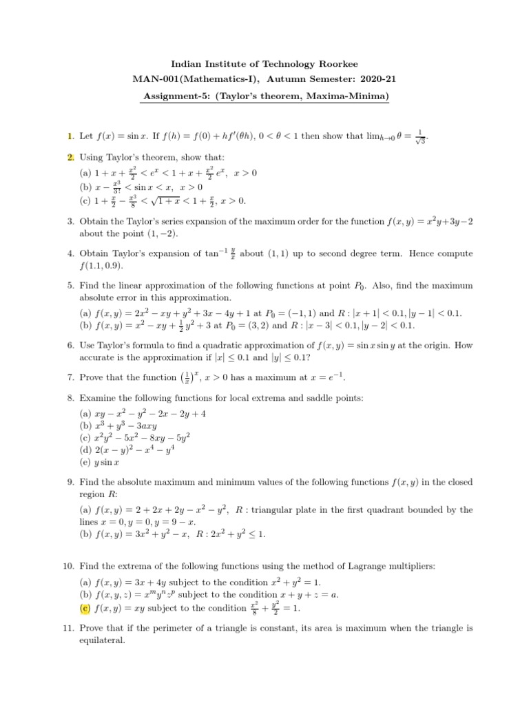 Assignment 5 (MAN 001) | PDF | Maxima And Minima | Mathematics