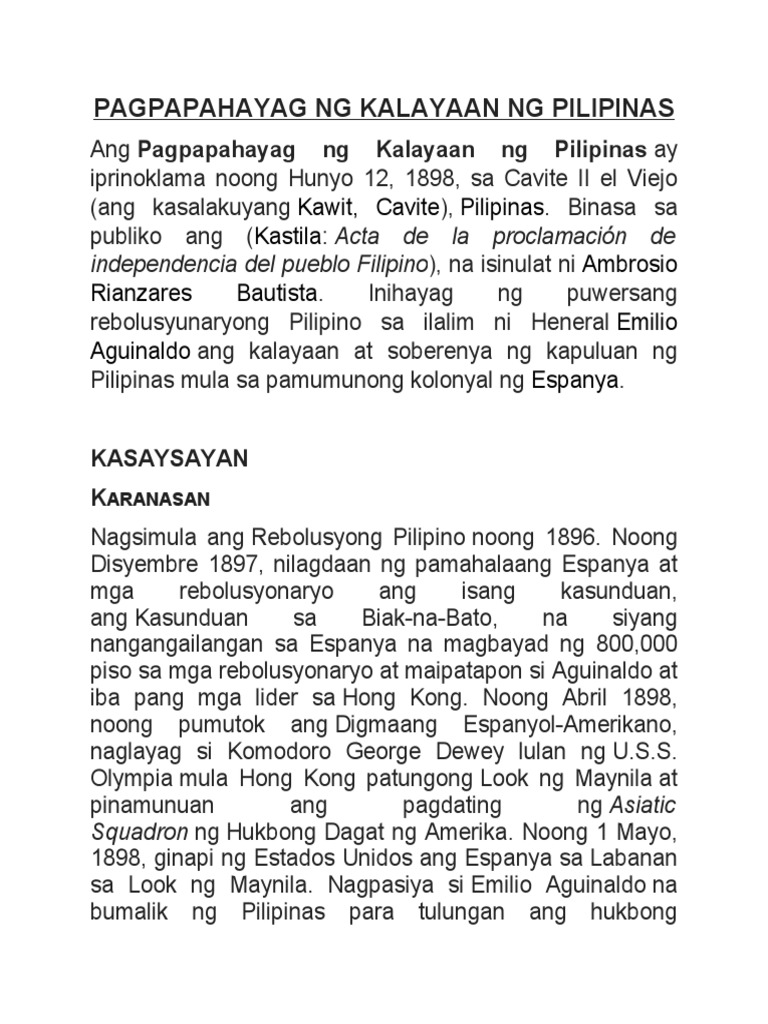 Pagpapahayag NG Kalayaan NG Pilipinas | PDF