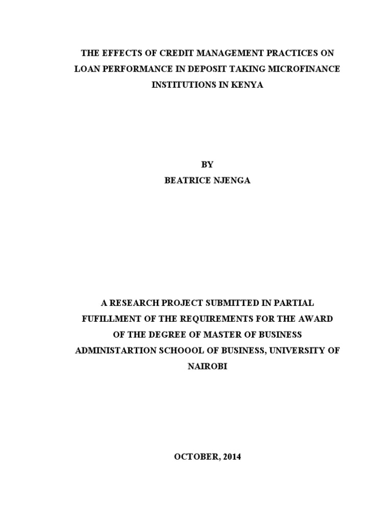 Njenga Beatrice - The Effects of Credit Management Practices On Loan Performance in Deposit ...