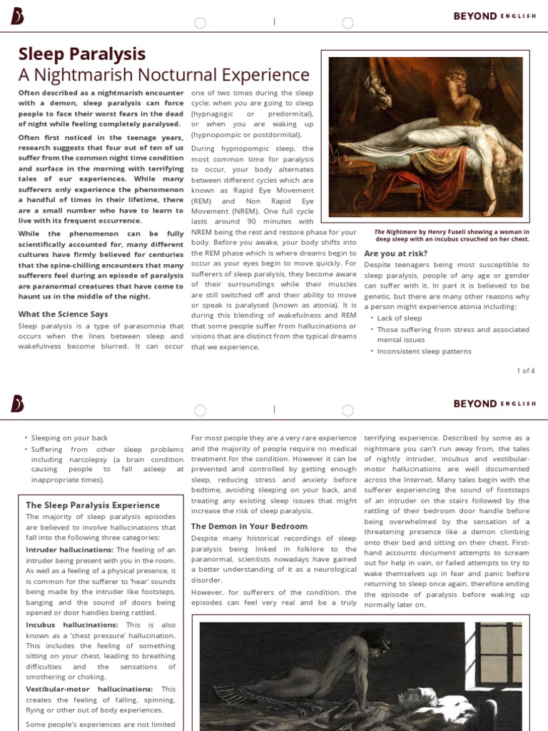 Sleep Paralysis Reading Comprehension | PDF | Sleep | Rapid Eye ...