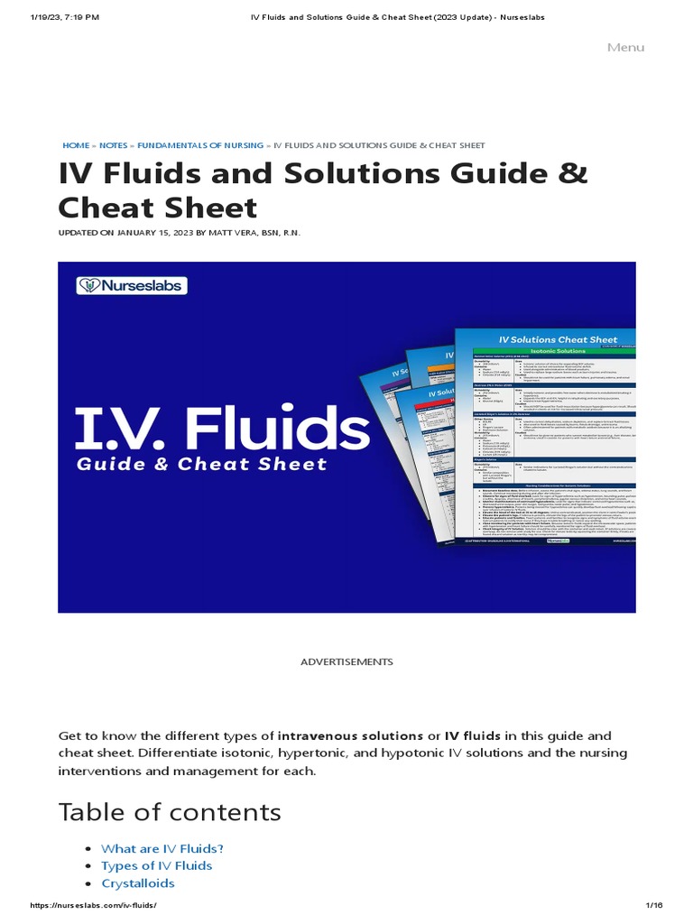IV Fluids and Solutions Guide & Cheat Sheet (2023 Update) - Nurseslabs ...