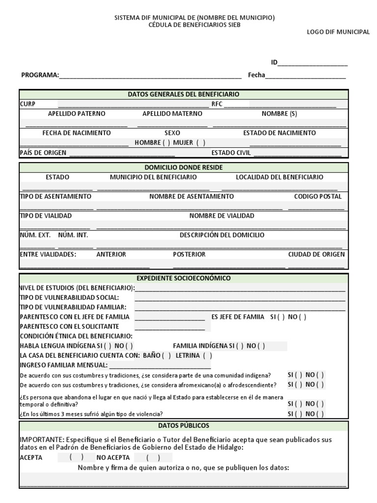 Cedula de Beneficiarios Sieb | PDF