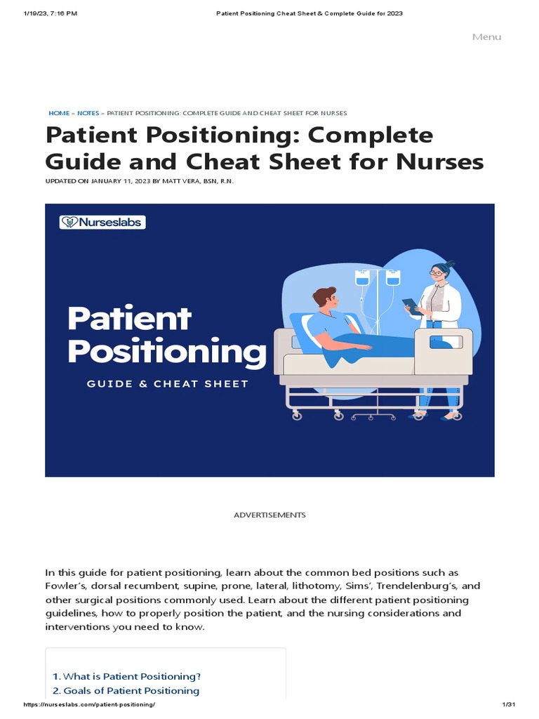 Patient Positioning Cheat Sheet & Complete Guide For 2023 | PDF ...