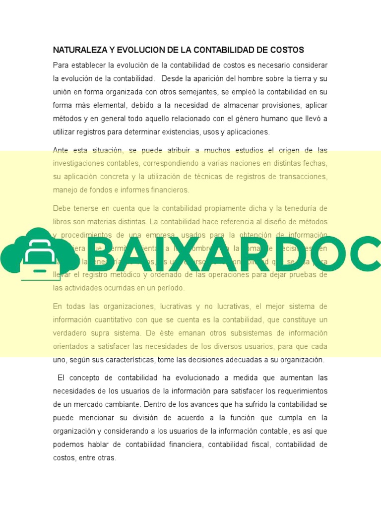 Naturaleza y Evolucion de La Contabilidad de Costos | PDF | Contabilidad | Contabilidad de costos