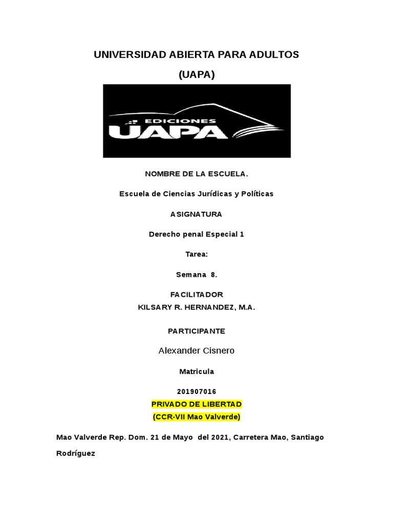 Tarea 8 Penal Especial 1 | PDF | Ciencias sociales